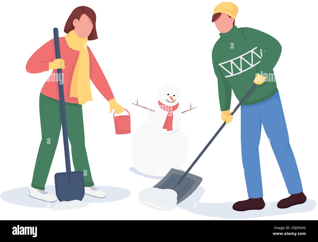 Couple building snowman flat color vector faceless characters Stock ...