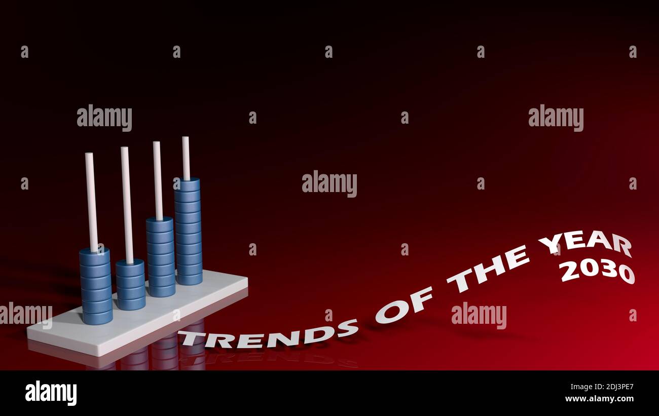 Trends of the year 2030 with abacus, on red background - 3D rendering ...