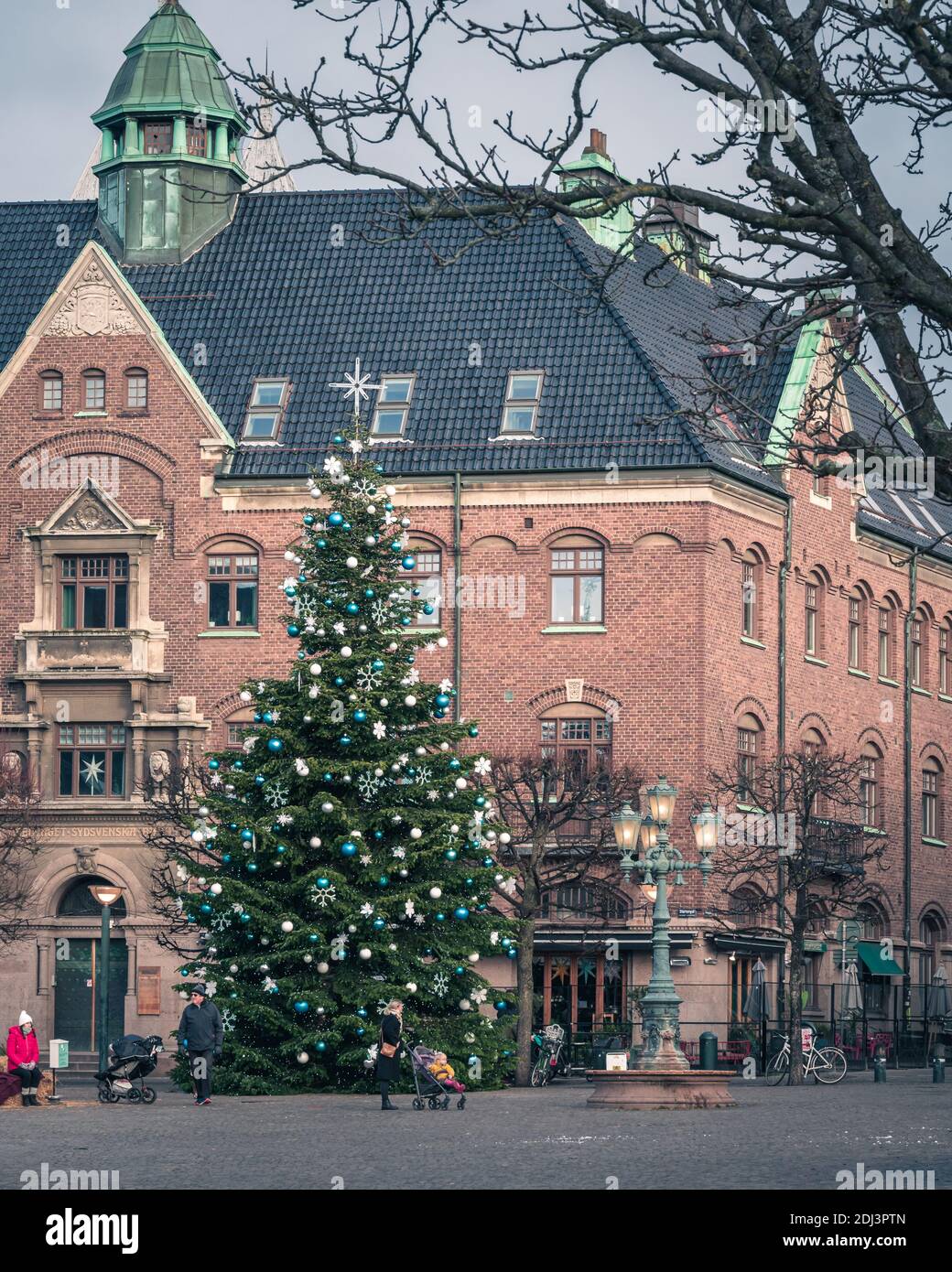 Lund, Sweden - November 29, 2020: The Christmas tree is in place at the ...
