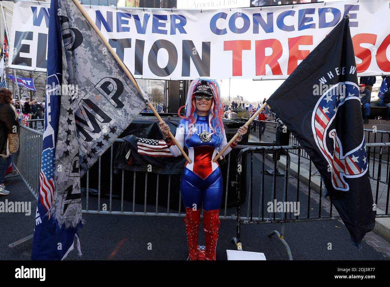 President Trump’s supporter dressed in a captain America costume stands ...