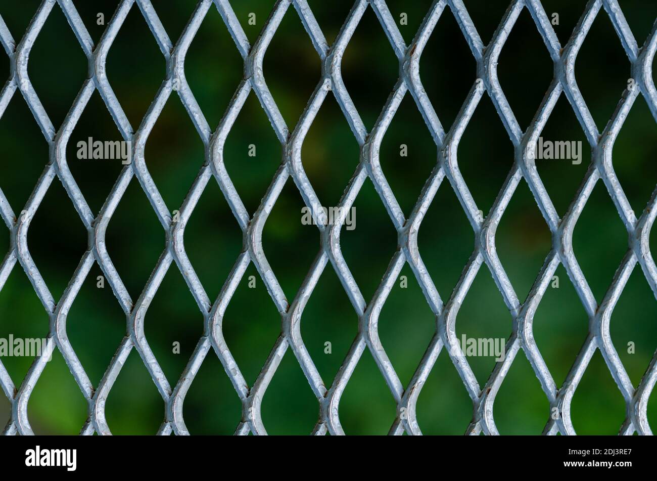 Silver grid of metal fence with blurred green color background Stock ...