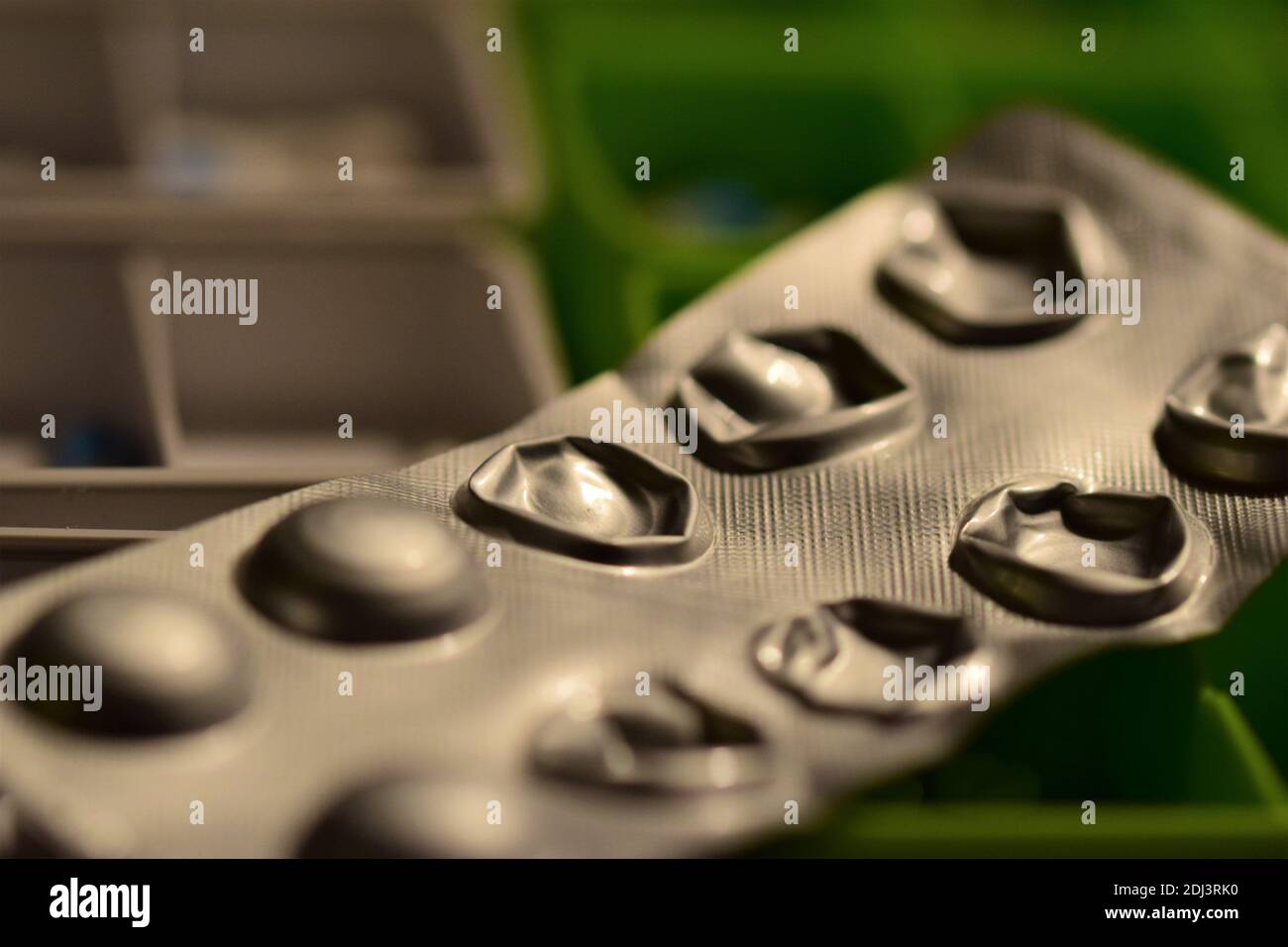 Opened tablets blister as a close up Stock Photo - Alamy