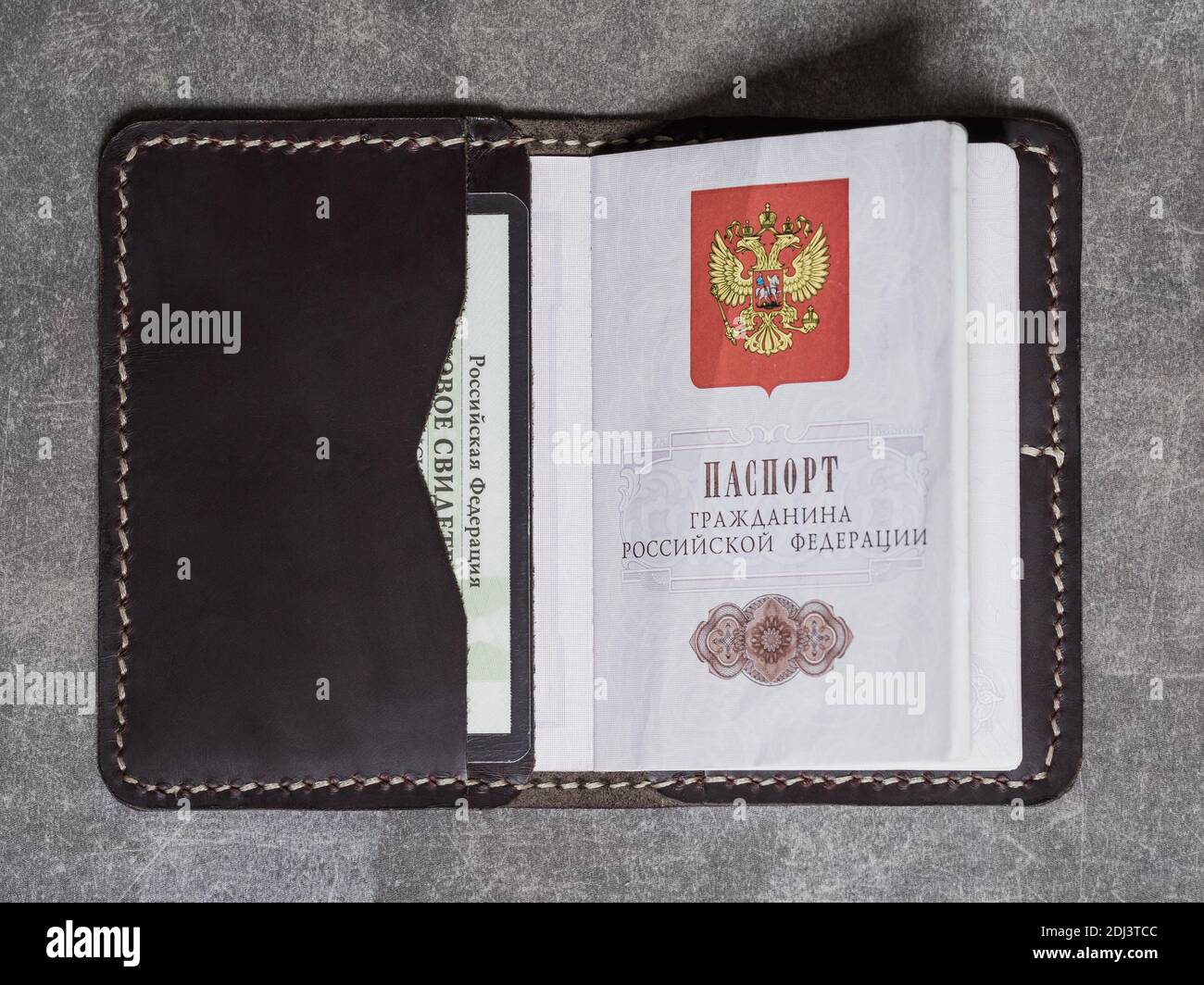 handmade leather cover for documents with two cards and a passport ...