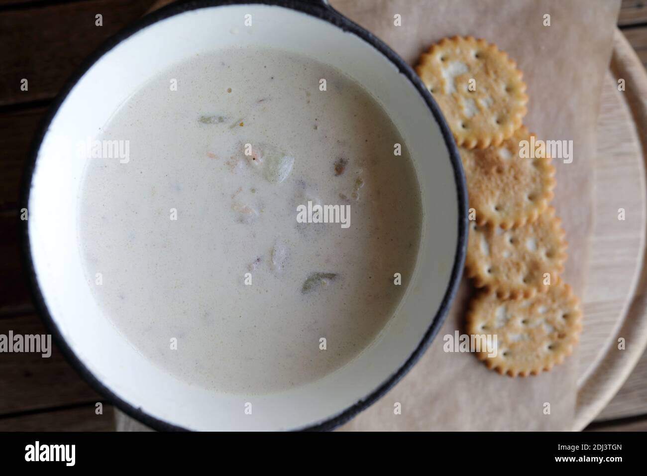 Plate with clam chowder soup in a restaurant Stock Photo - Alamy