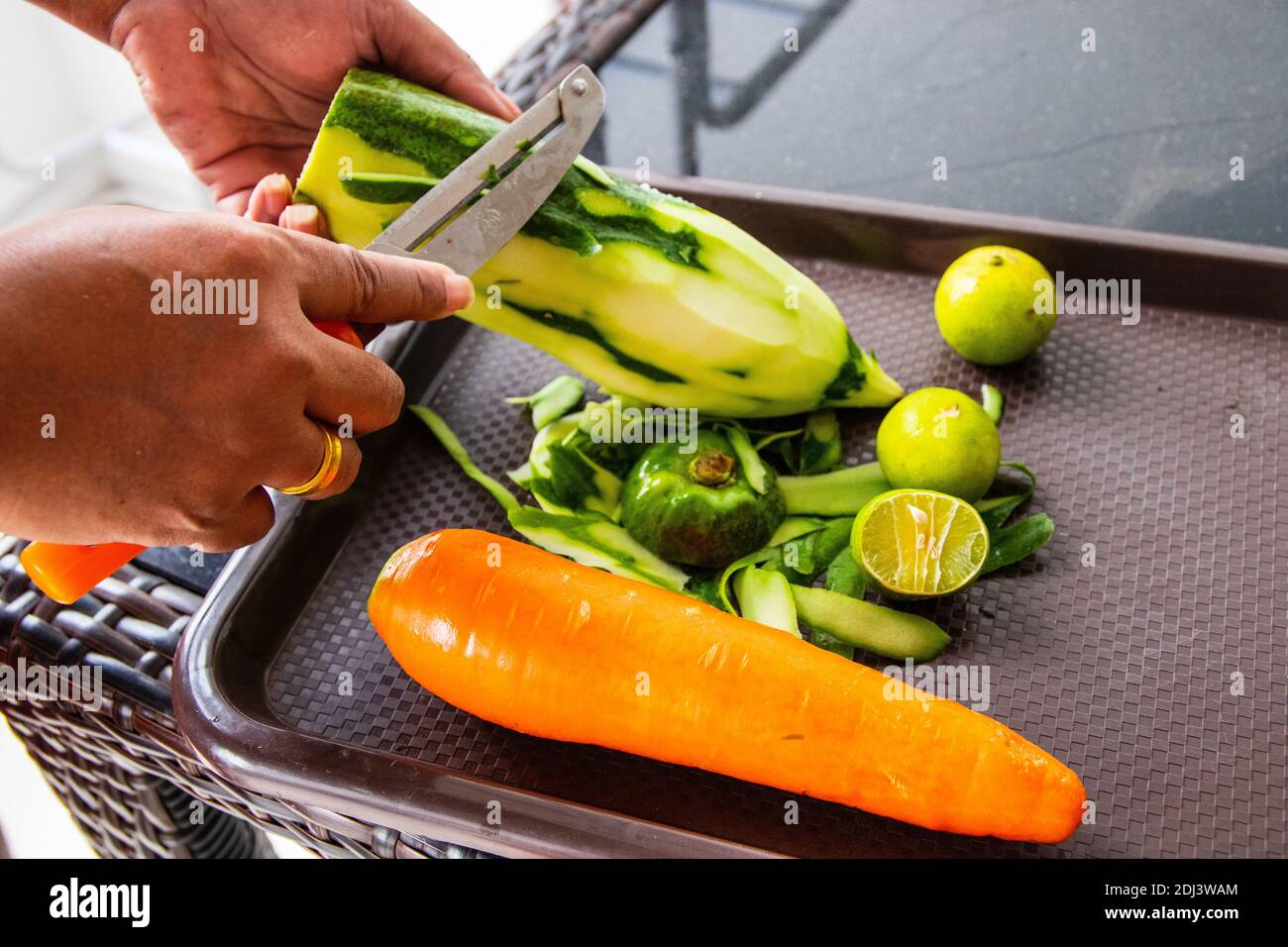 Cucumber peel as part of the preparation for later cooking Stock Photo ...