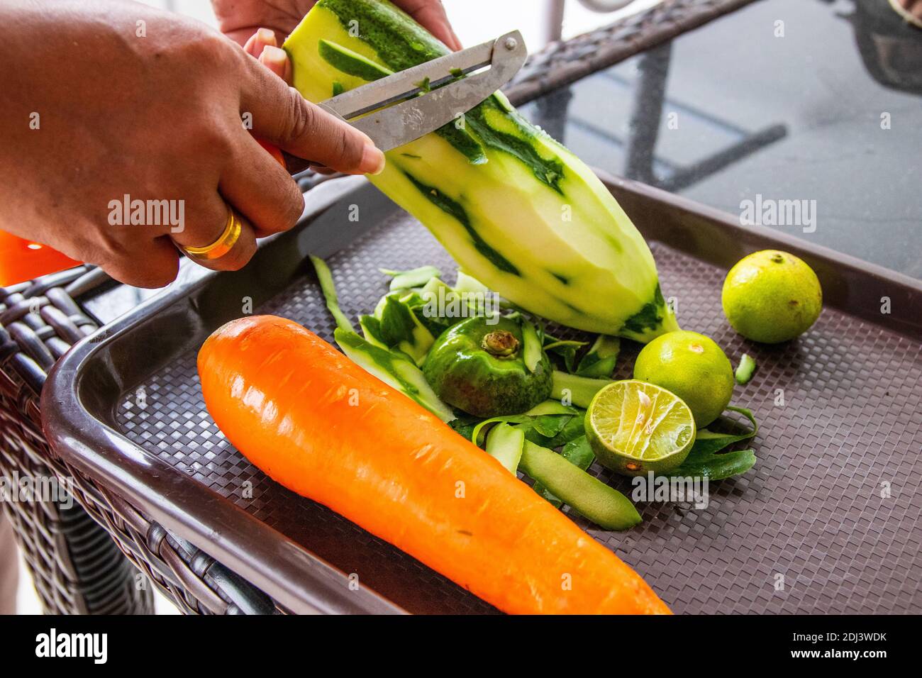 Cucumber peel as part of the preparation for later cooking Stock Photo ...