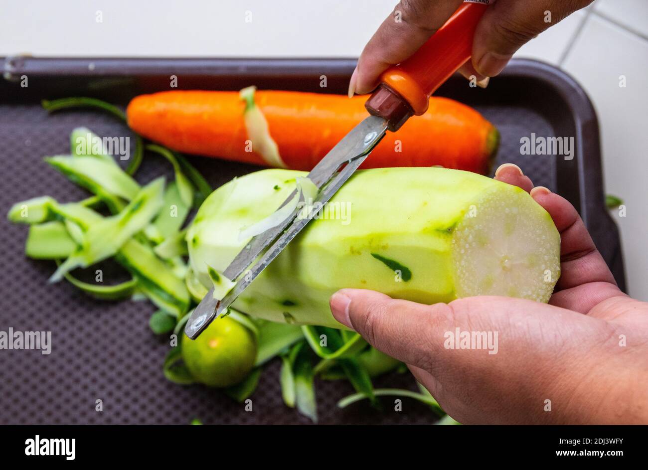 Cucumber peel as part of the preparation for later cooking Stock Photo ...