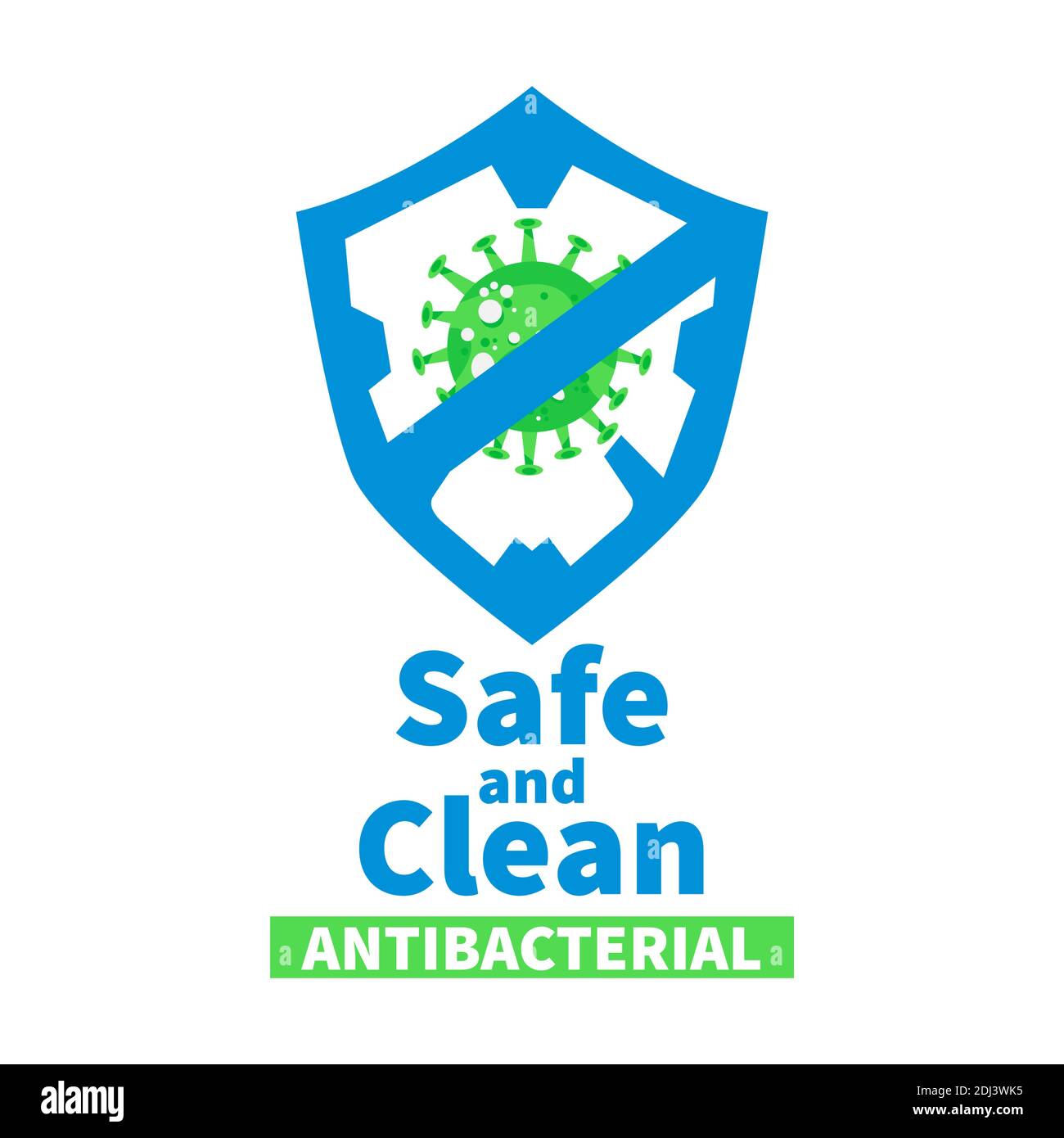 Antibacterial logo from bacteria virus with shield and prohibition sign ...
