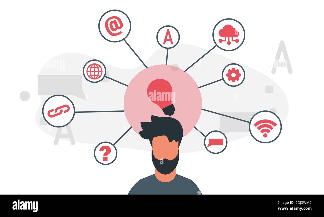 People mind map concept vector illustration. A man and his thoughts in ...