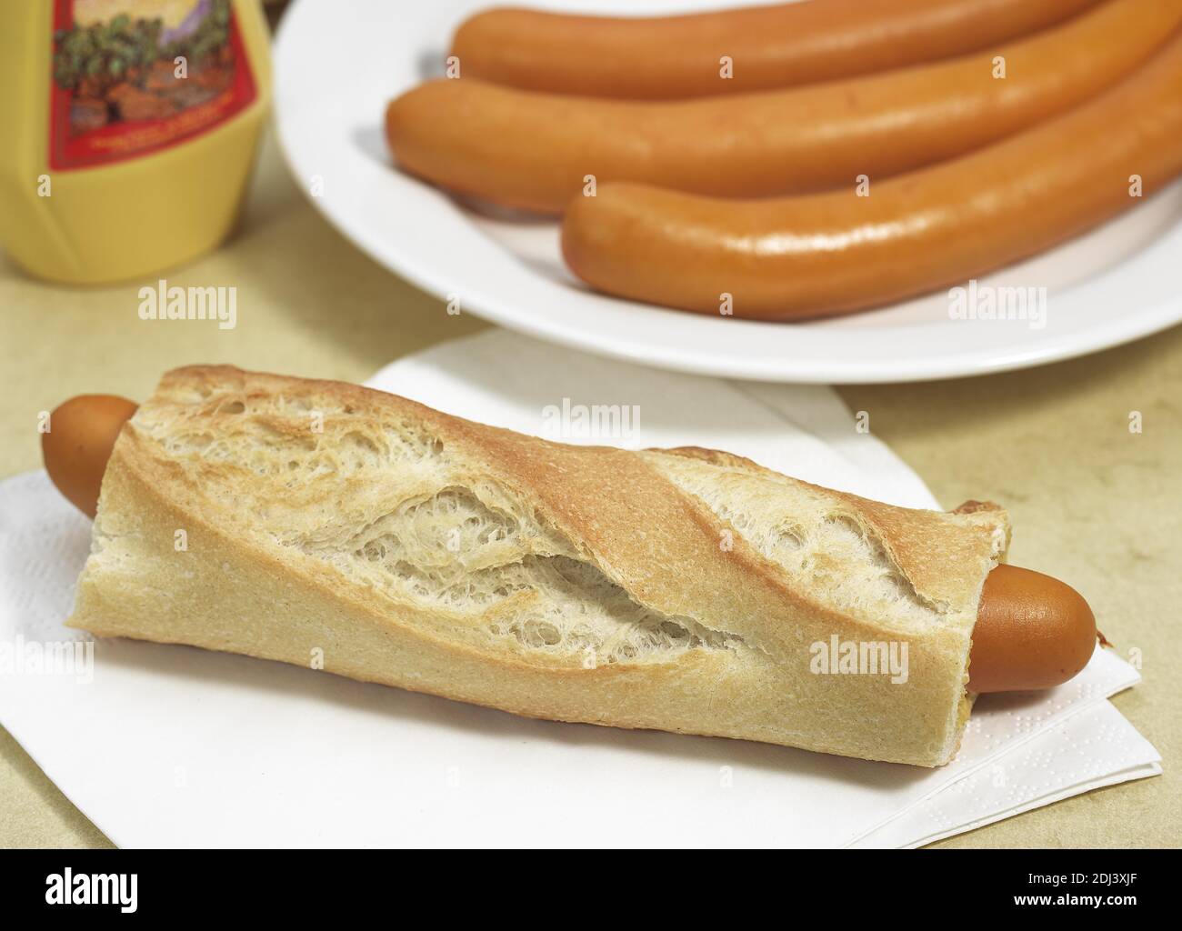 Hot Dog, Bread with Sausage Stock Photo - Alamy