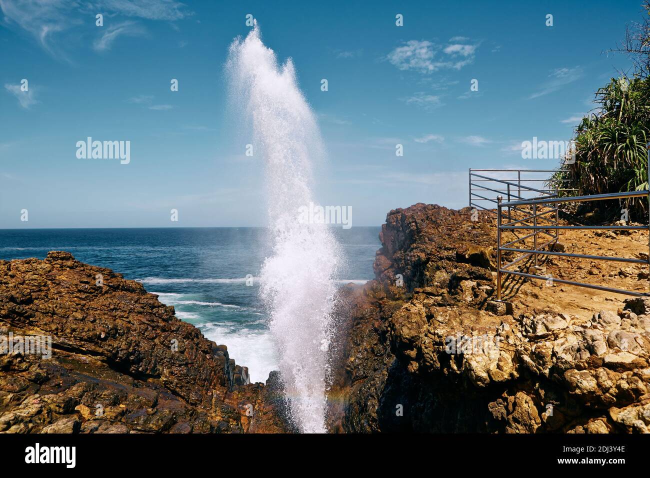 Water geyser from rock. Blow hole Hummanaya near Tangalle in Sri Lanka ...