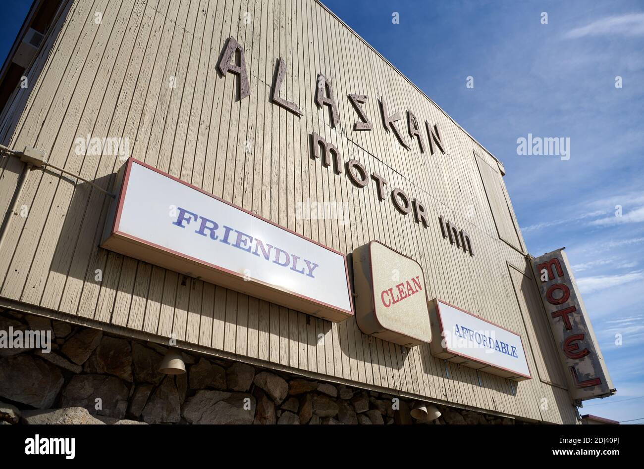 Wooden letters of the hotel on the historic wooden facade of the ...