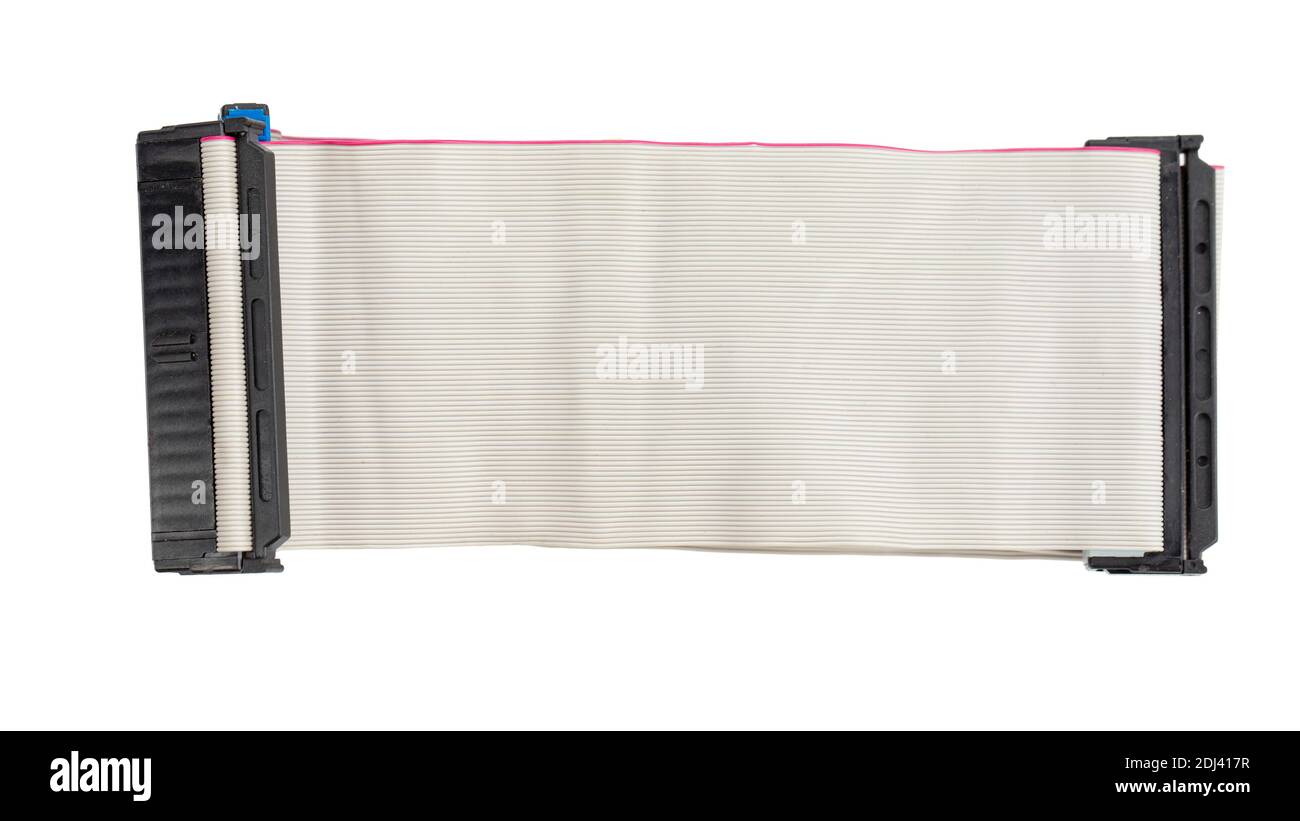 IDE computer cable isolated white background. ATA, PATA. Old computer ...