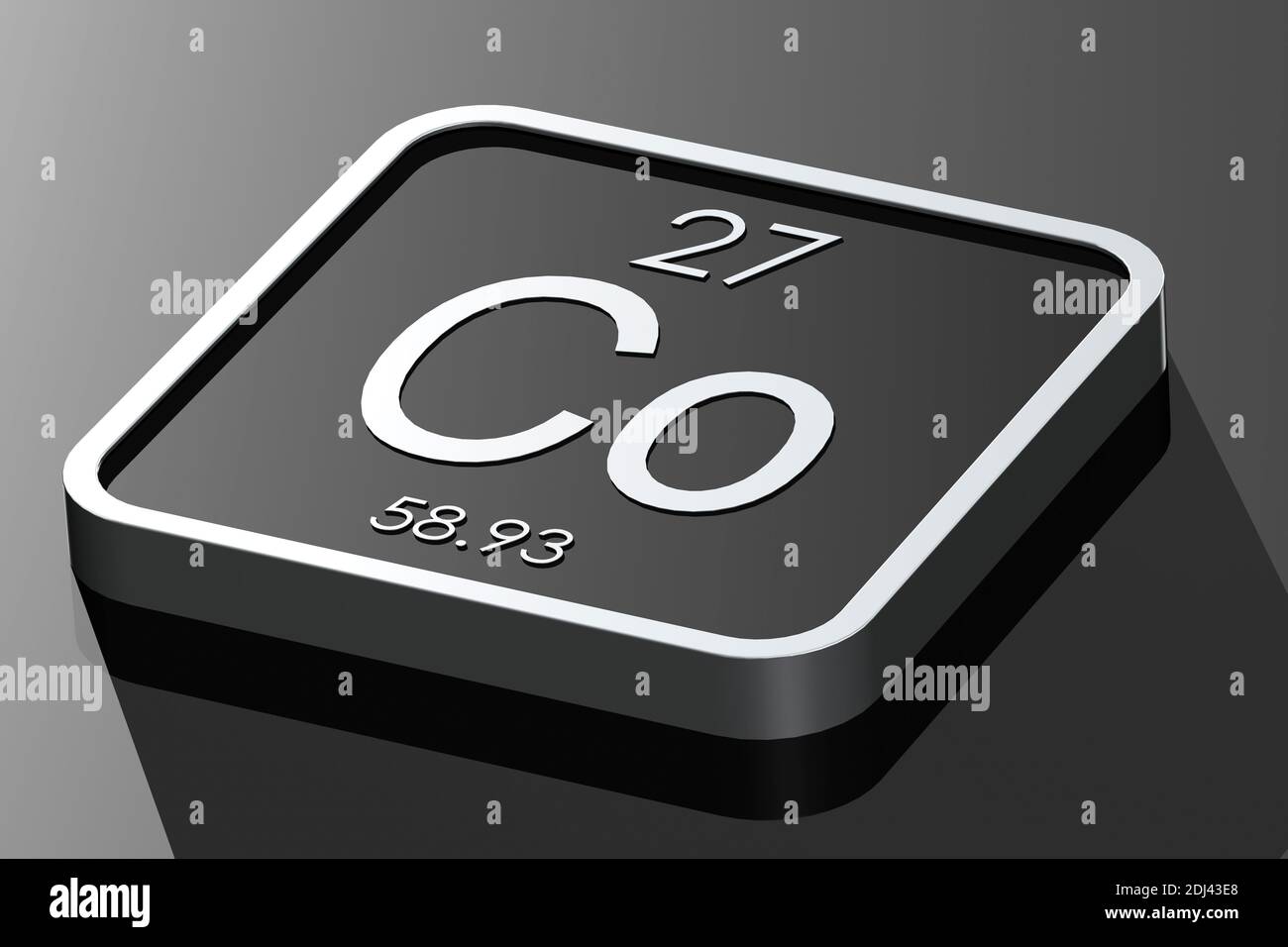 Cobalt element from periodic table on black square block, 3d rendering ...