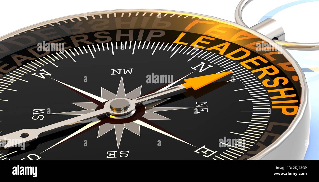 Compass needle pointing to word leadership, 3d rendering Stock Photo ...