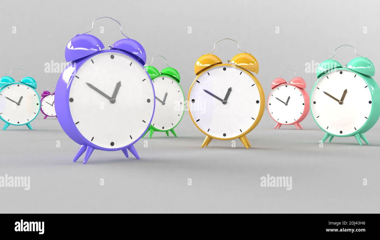 3d style Trendy color alarm clocks business concept 3d render Stock ...