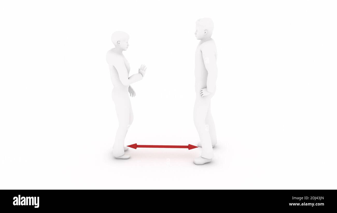 3d red arrow between man and woman social distance for healthcare ...