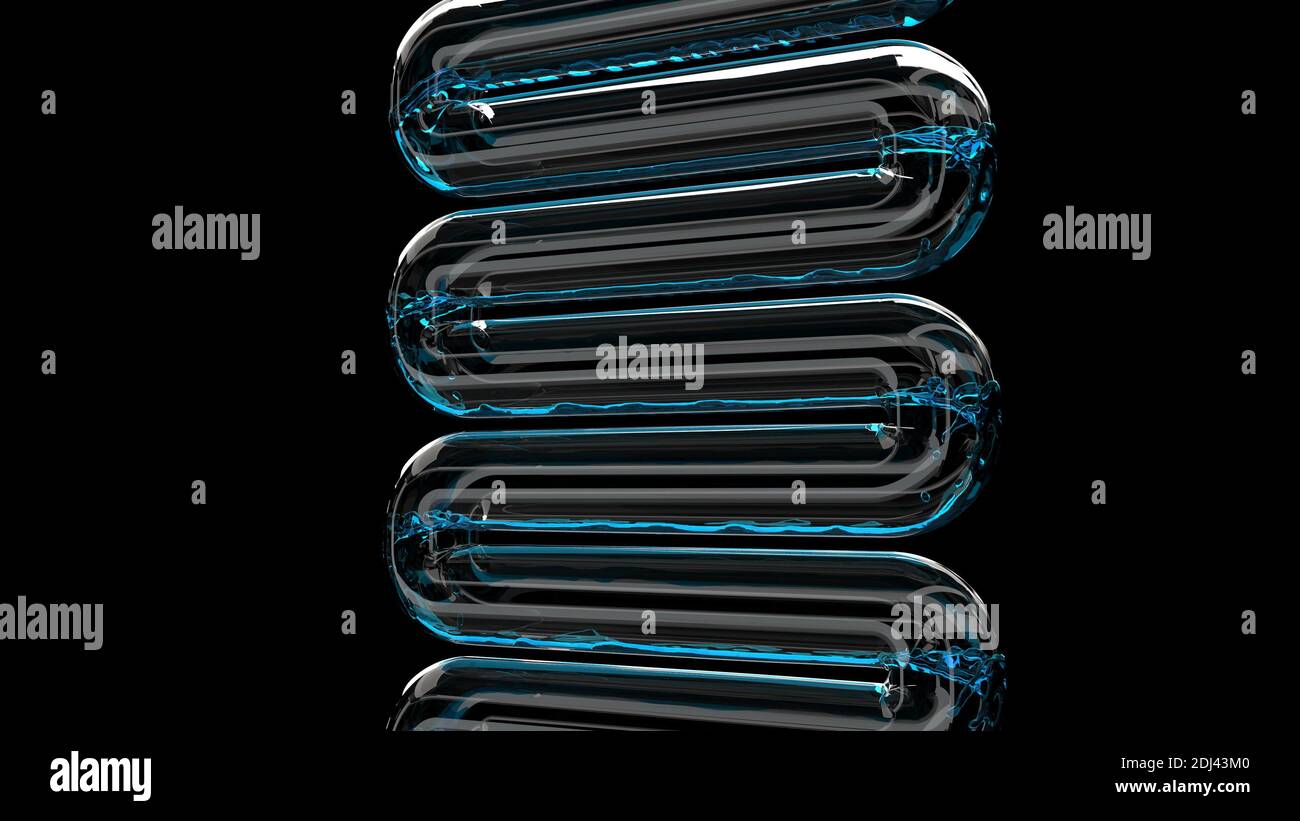 Blue liquid flowing in transparent glass tube Scientific laboratory ...