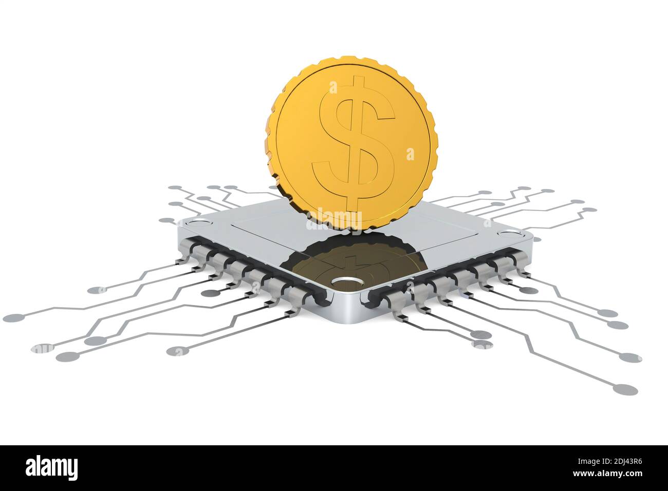 Computer chip and golden coin isolated, 3d rendering Stock Photo - Alamy
