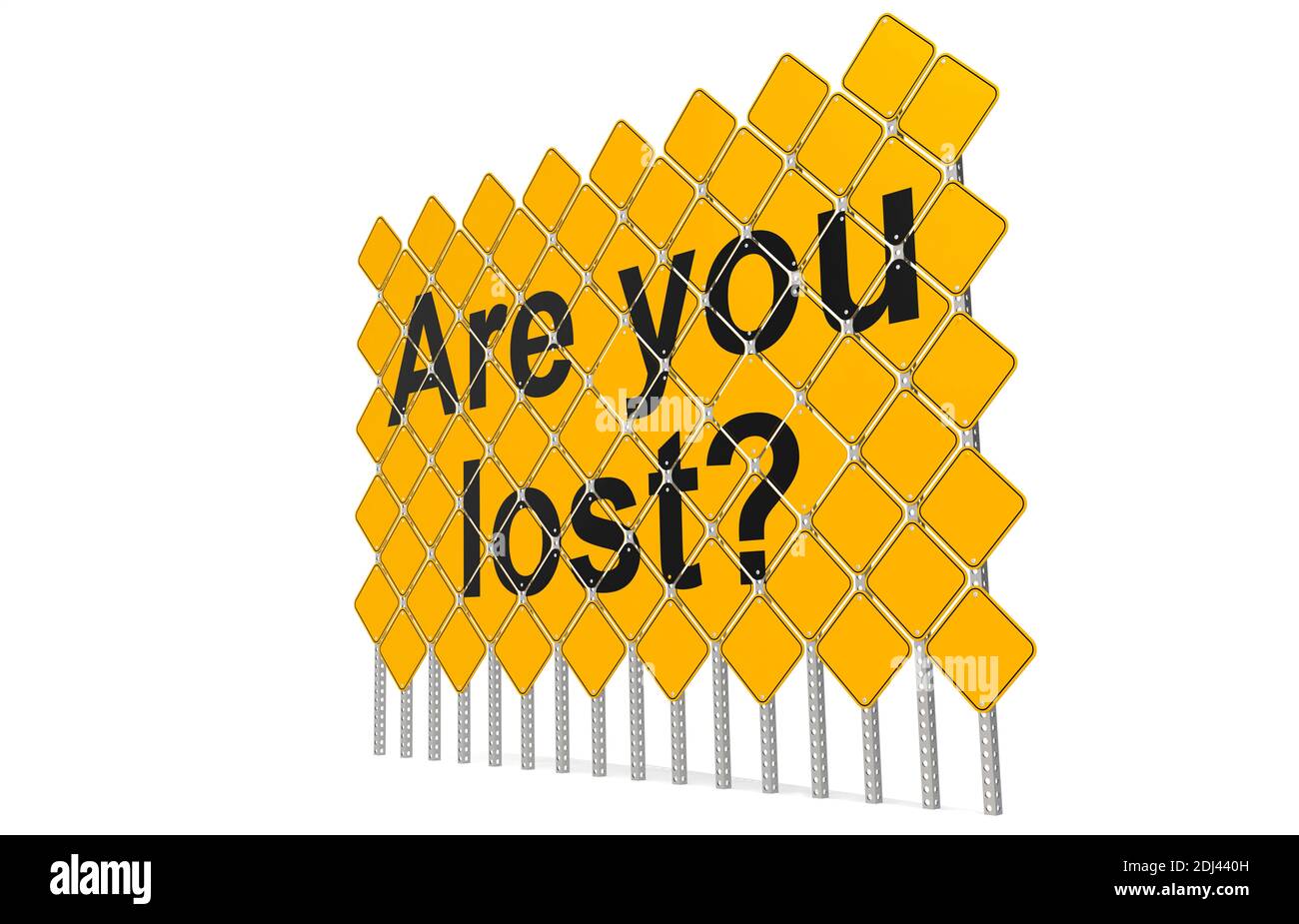 Giant yellow road signs with are you lost word, 3D rendering Stock ...