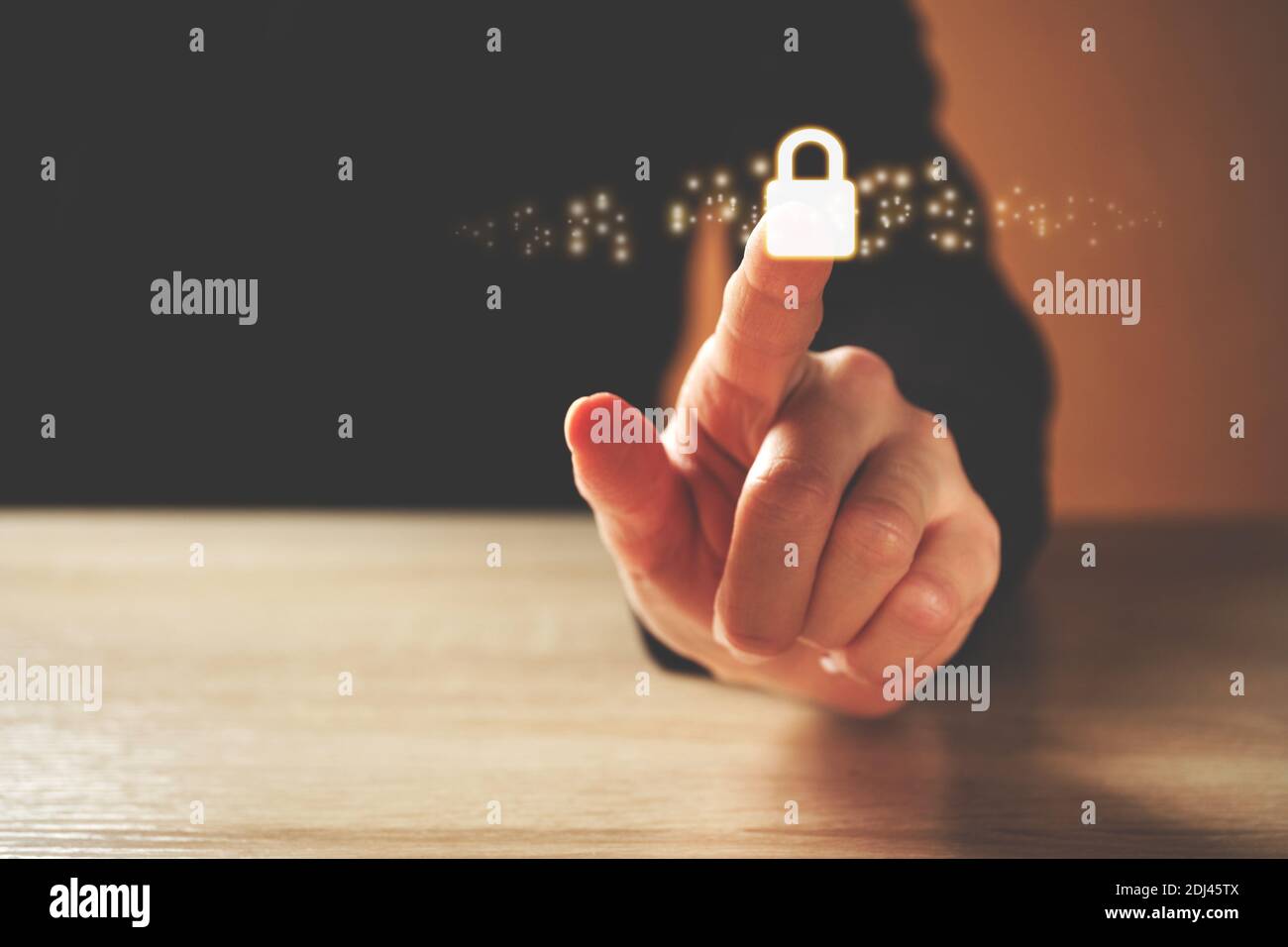 Cyber security concept with person clicking on lock icon Stock Photo ...