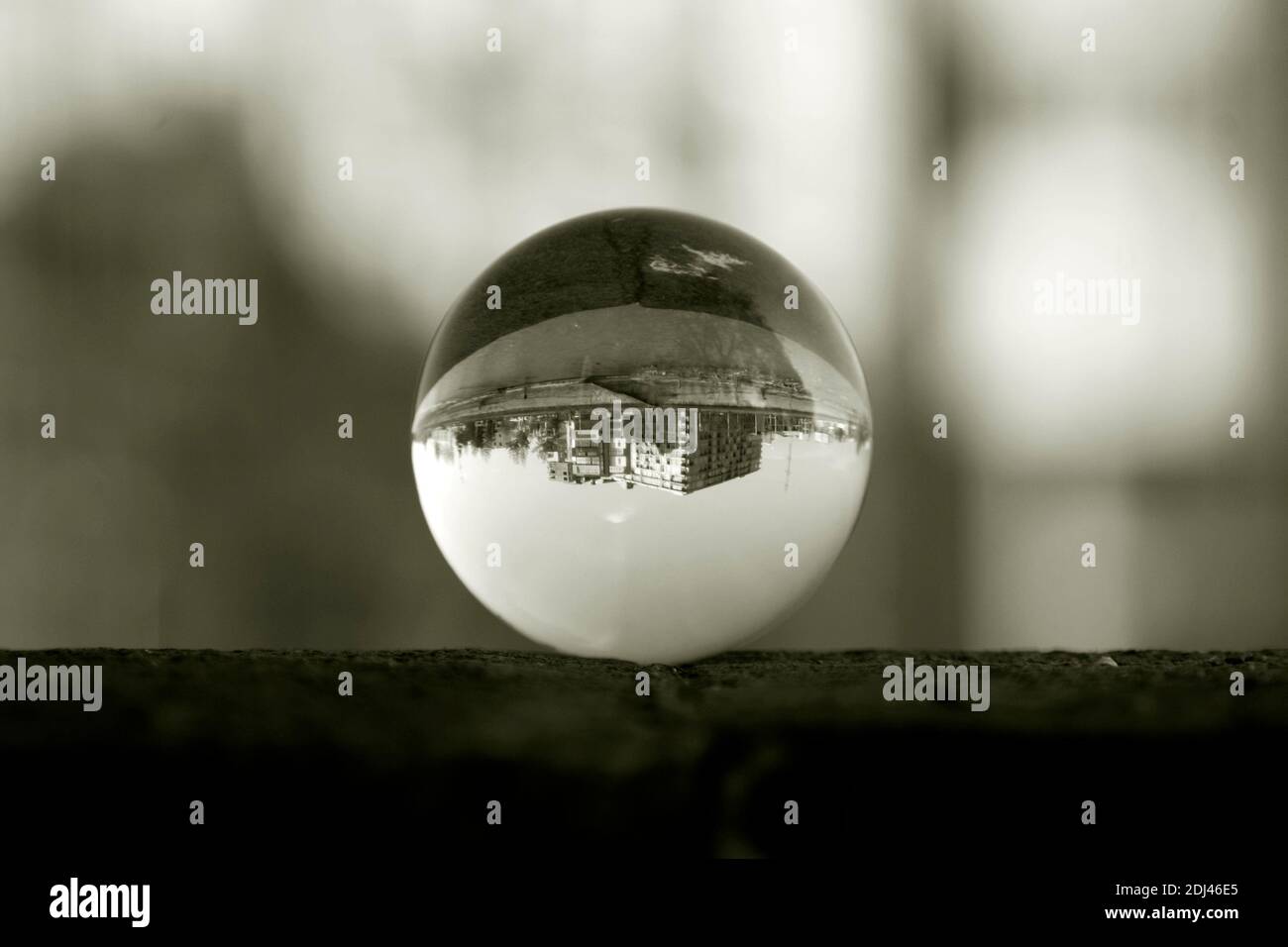 Street view through a lens ball Stock Photo - Alamy