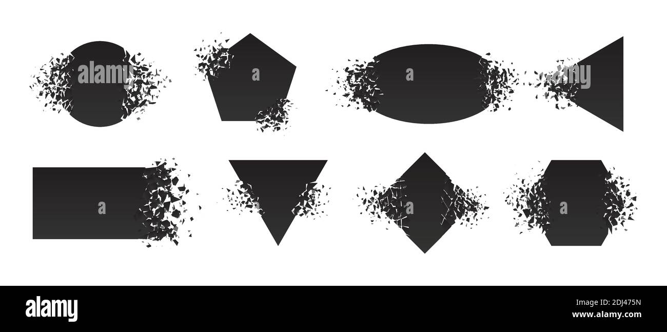 Shape shattered and explodes flat style design vector illustration set ...