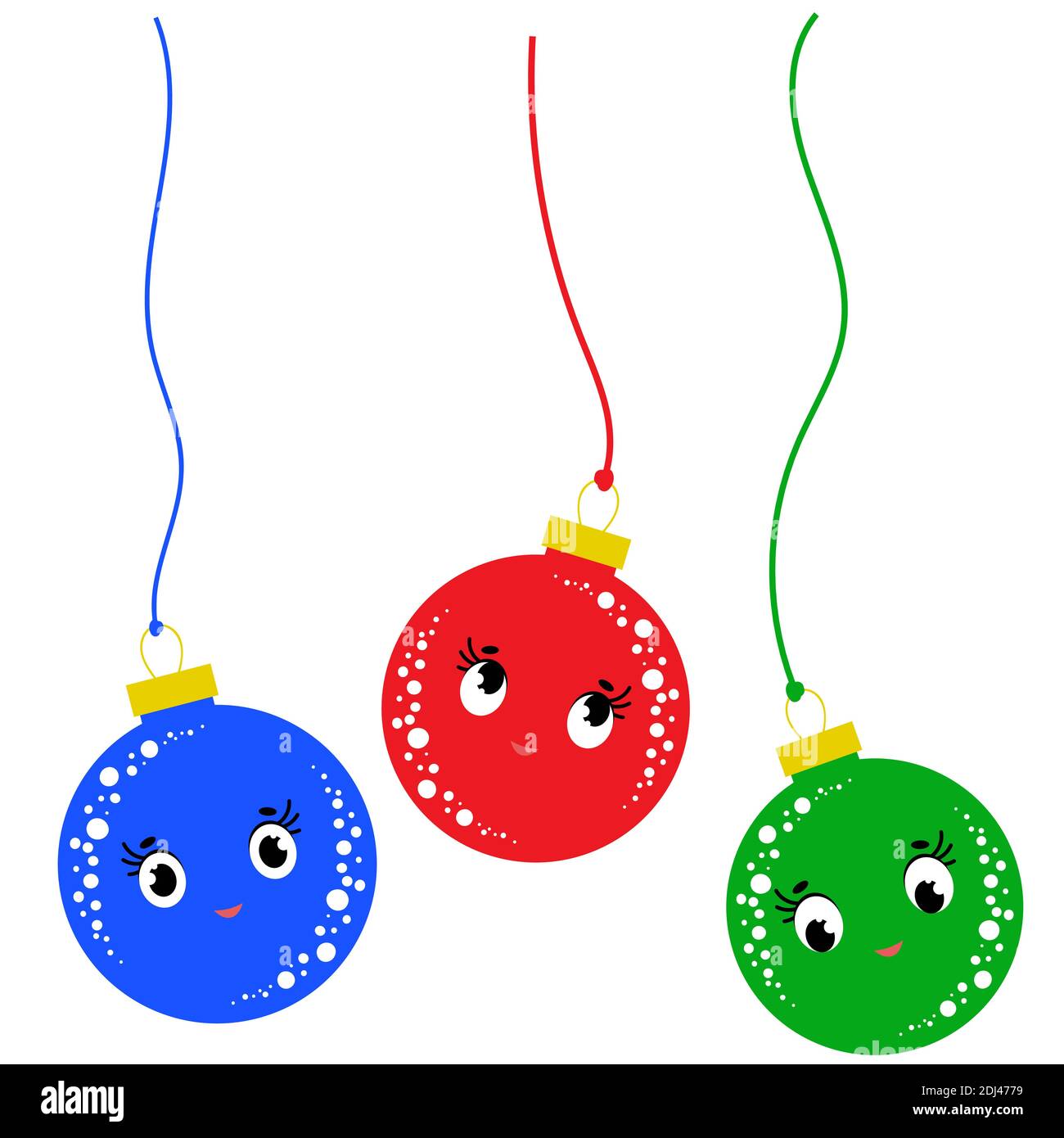 A set of three colored flat cartoon isolated Christmas ball falling ...