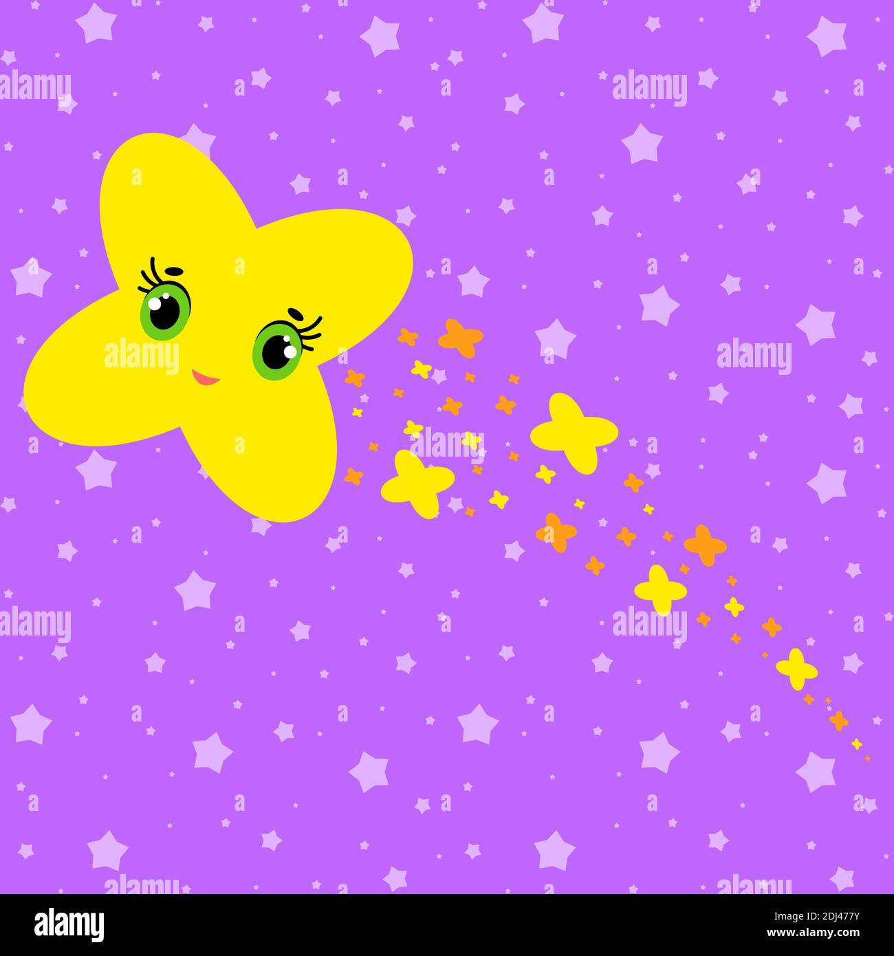 Flat isolated star flying in the sky. Cheerful cute character for ...