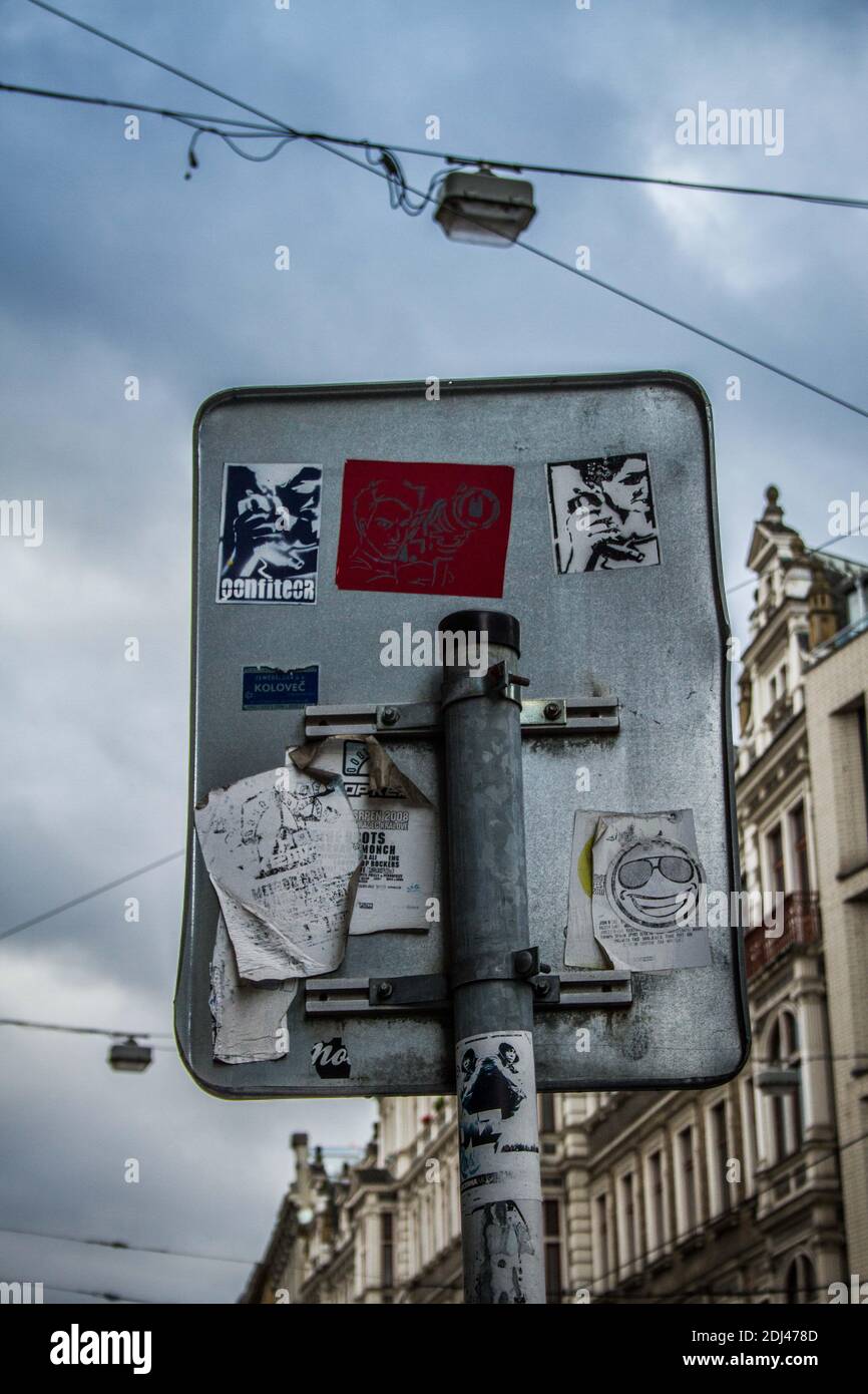Urban Sign Covers In Stickers Stock Photo - Alamy