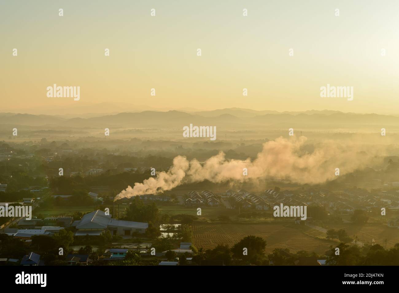 top view of Nan Province and toxic smoke drifts from the factory shaft ...