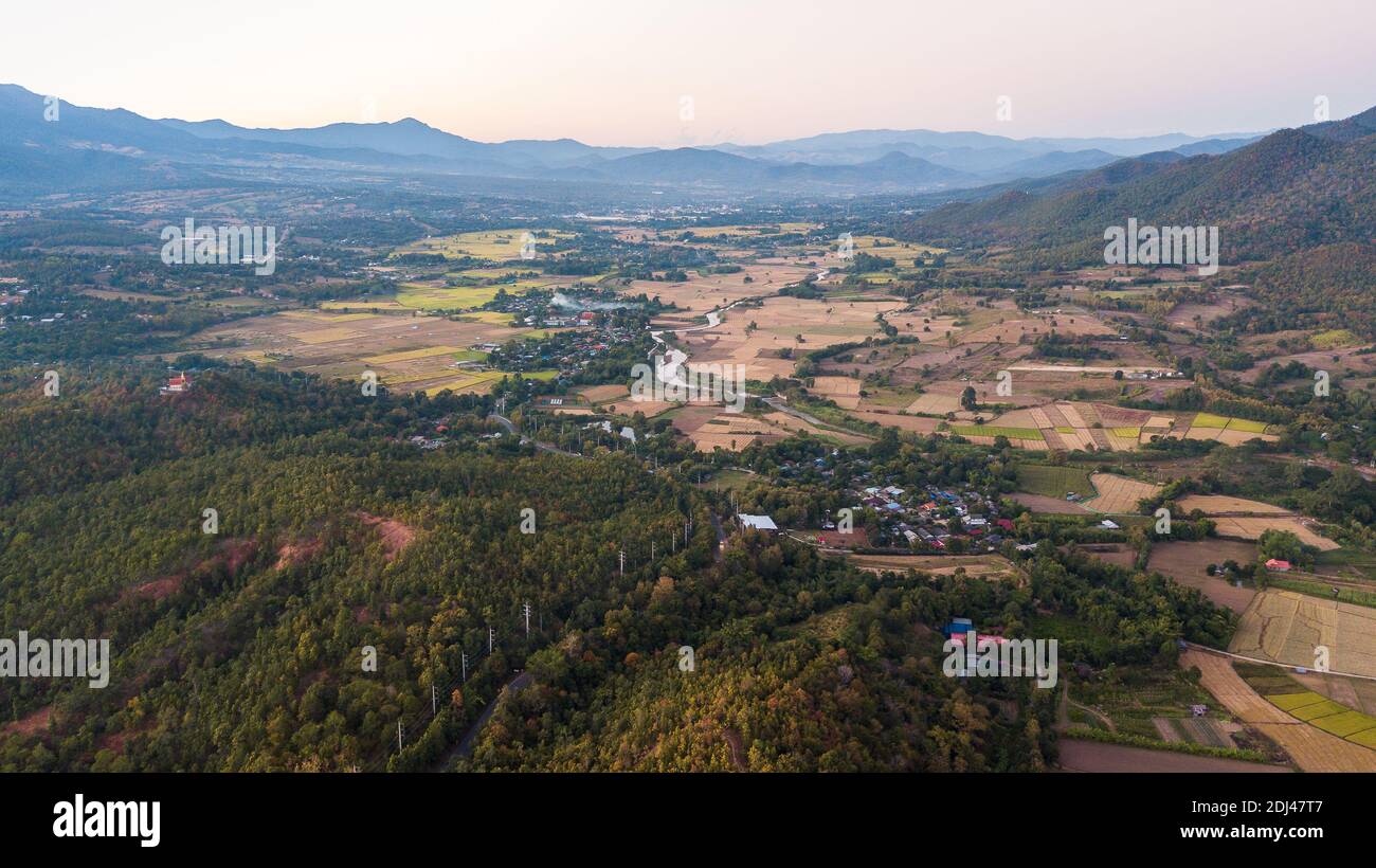 Aerial view Pai city. Pai is a small town in northern Thailand's Mae ...