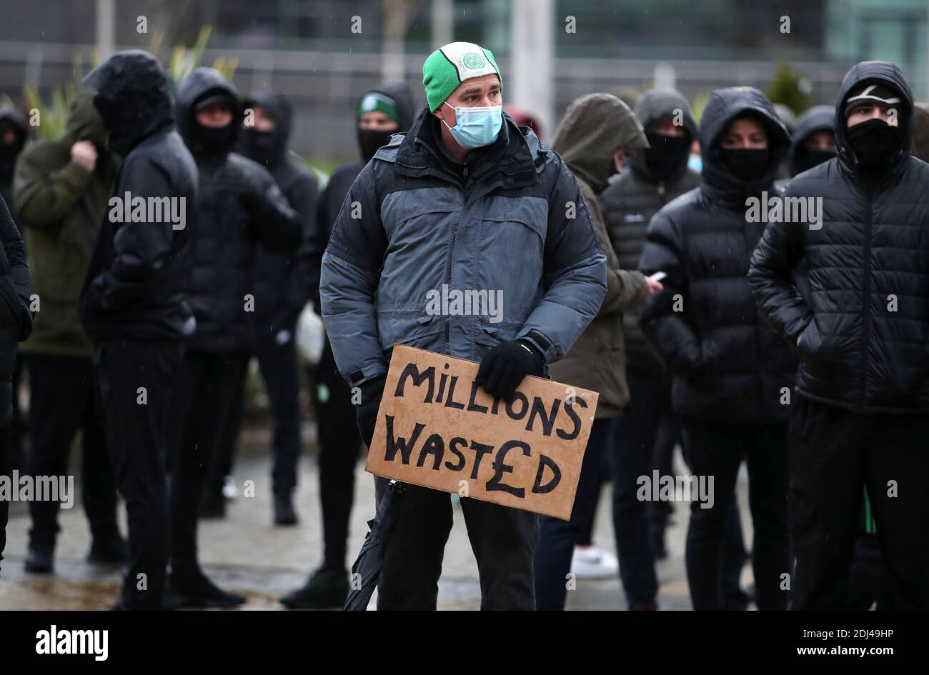Crowds gather as part of a Celtic fan protest outside the stadium ...