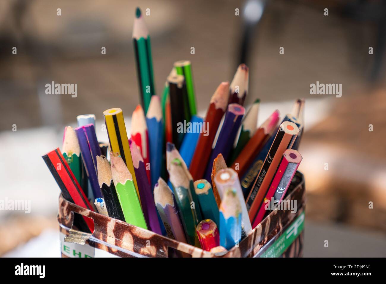 The colorful drawing pencils in a box Stock Photo - Alamy