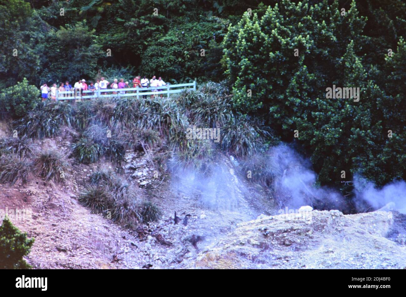 1990s St. Lucia (Eastern Caribbean) - Visitors at the smoking ...