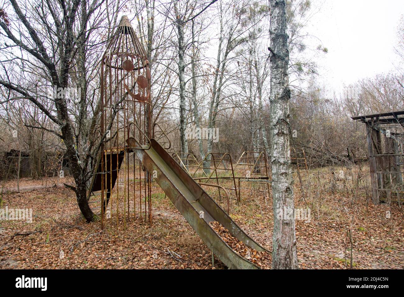 Scary and abandoned playground in a village near Pripyat, a ghost city ...