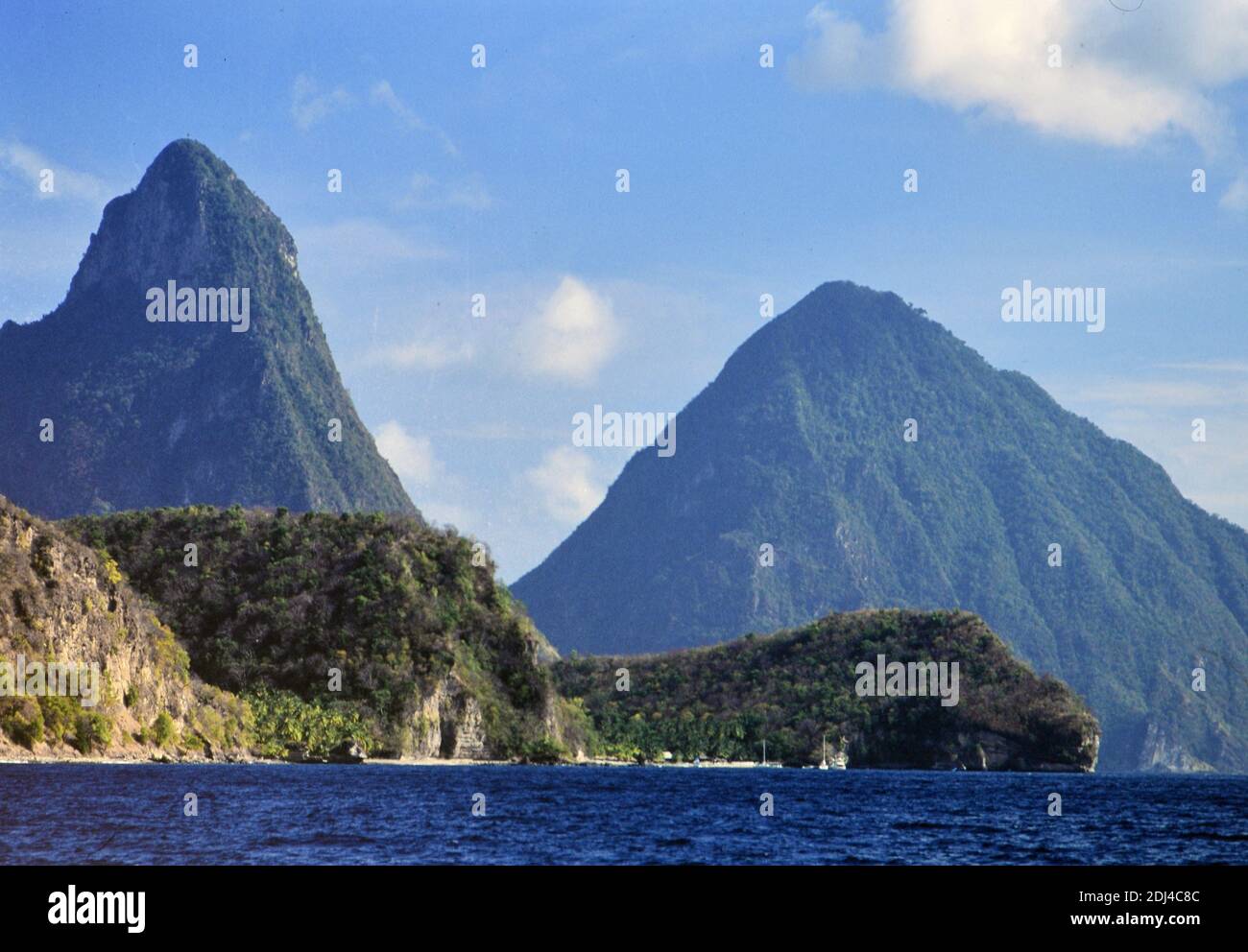 1990s St. Lucia (Eastern Caribbean) - The Pitons, volcanic "plugs" are ...