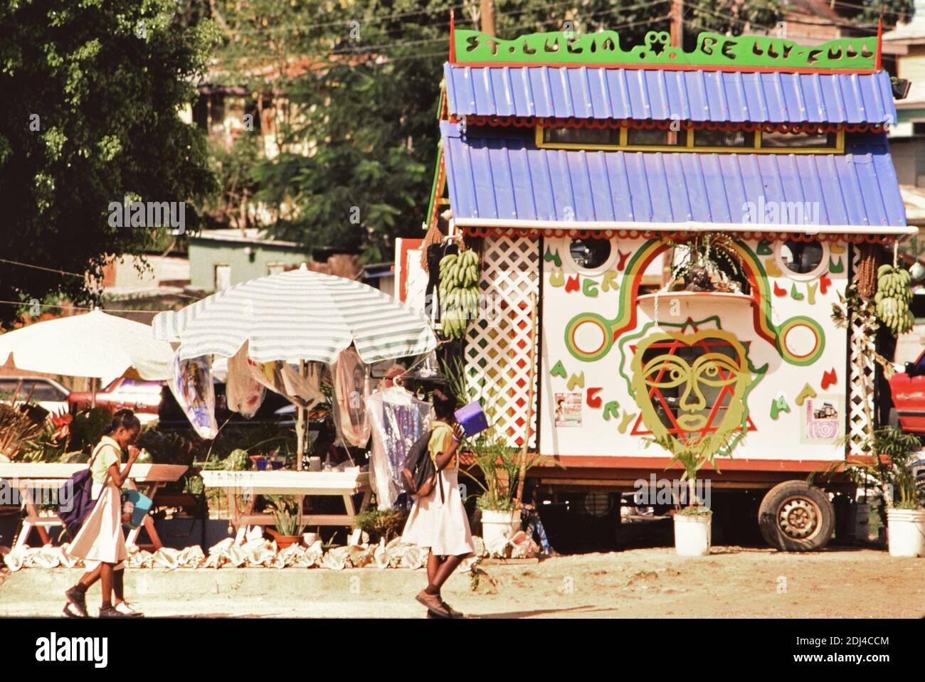 1990s St. Lucia (Eastern Caribbean) - Typical street scene in Castries ...
