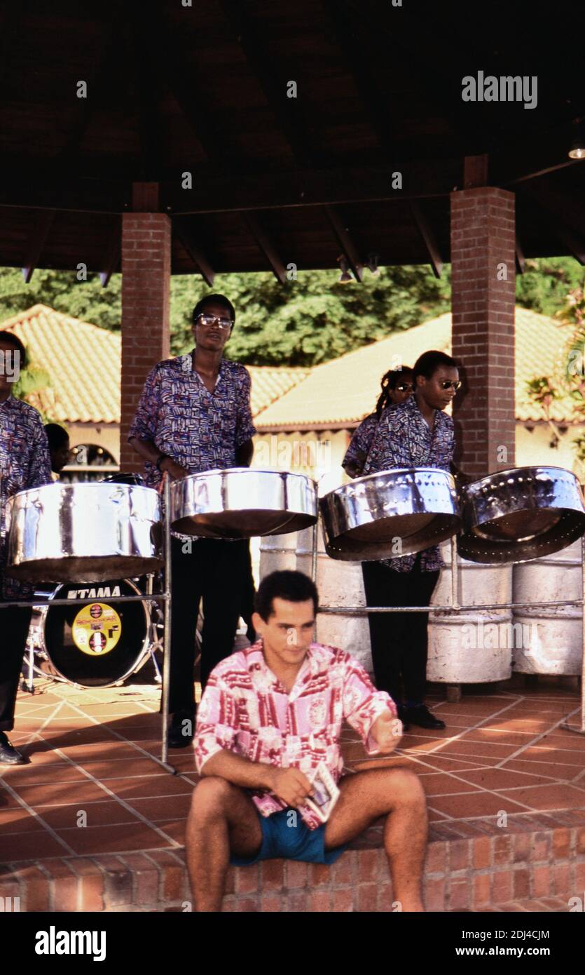 1990s St. Lucia (Eastern Caribbean) - Local steel-pan bands entertain ...