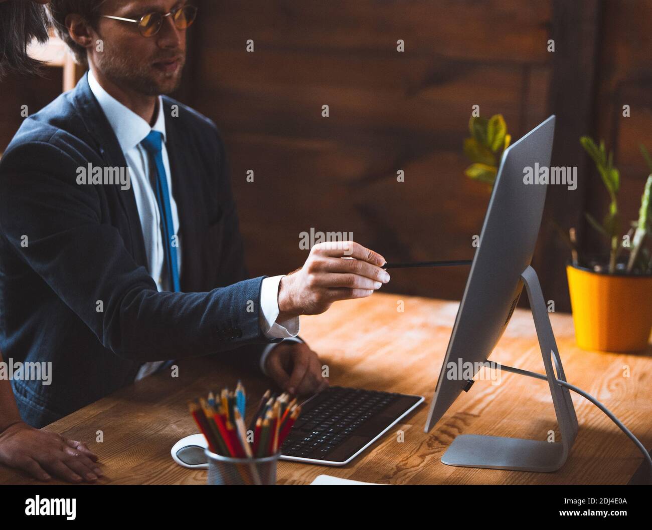 Coaching office staff for business marketing plan businessman showing ...