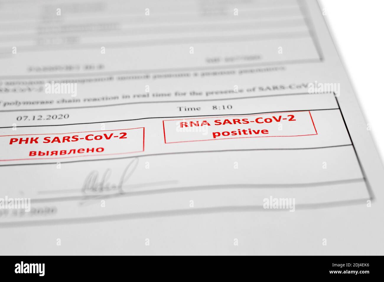 Positive test result for COVID-19 virus. Red stamp on a paper Stock ...