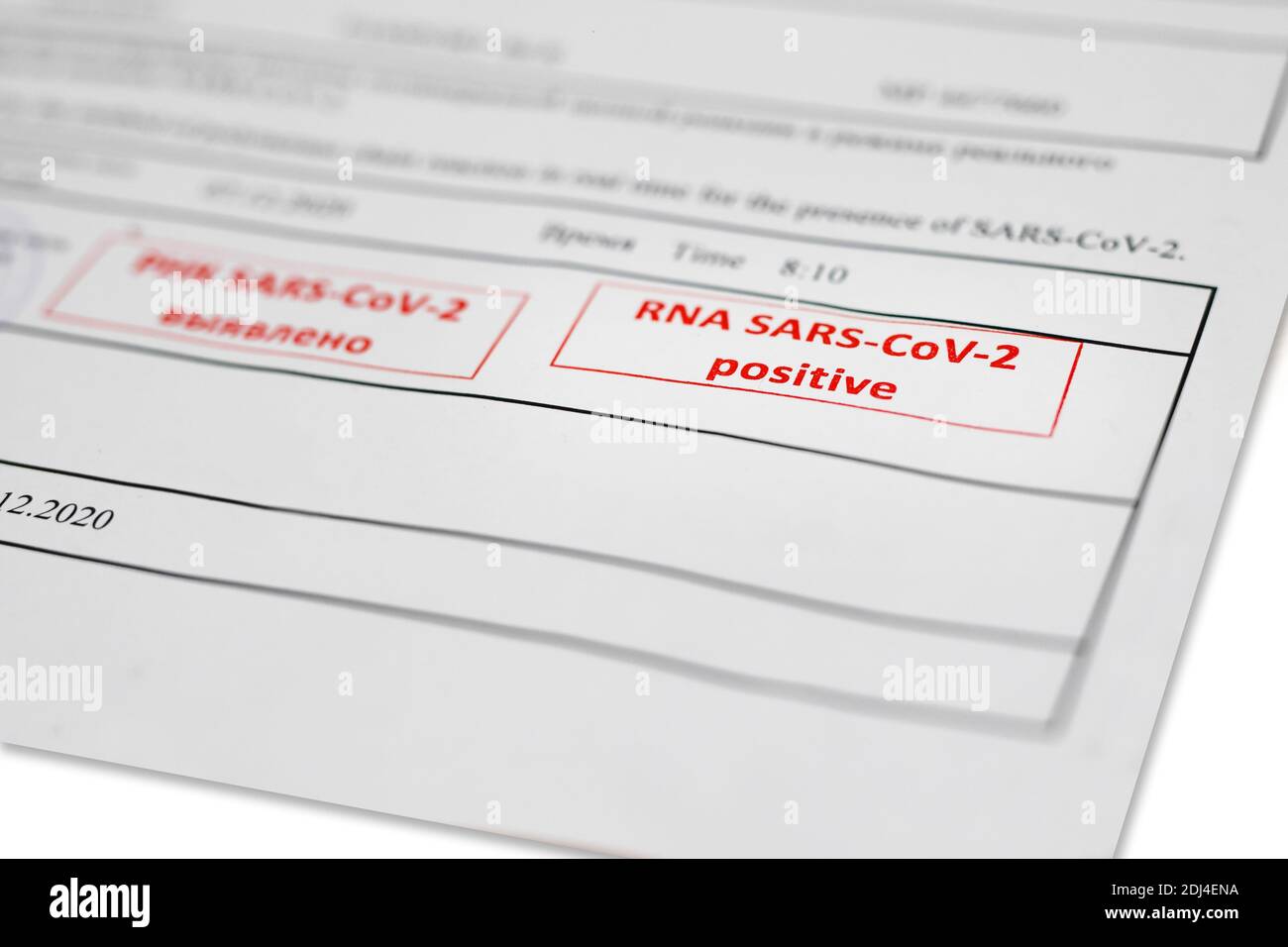 Positive test result for COVID-19 virus. Red stamp on a paper Stock ...