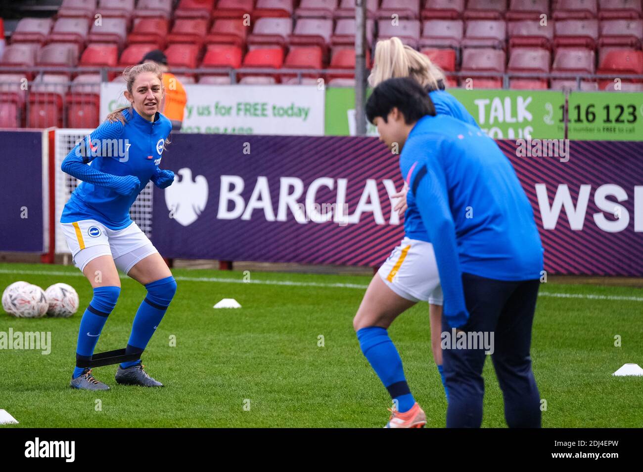 Crawley, UK. 13th Dec, 2020. Brighton warm up during the FA Womens ...
