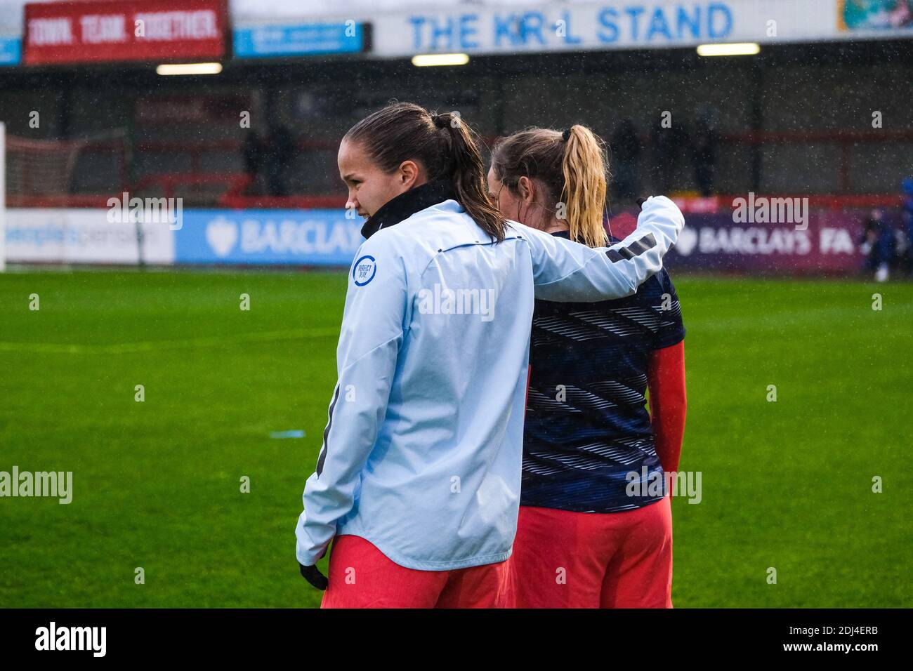 Crawley, UK. 13th Dec, 2020. Teammates embrace during the FA Womens ...