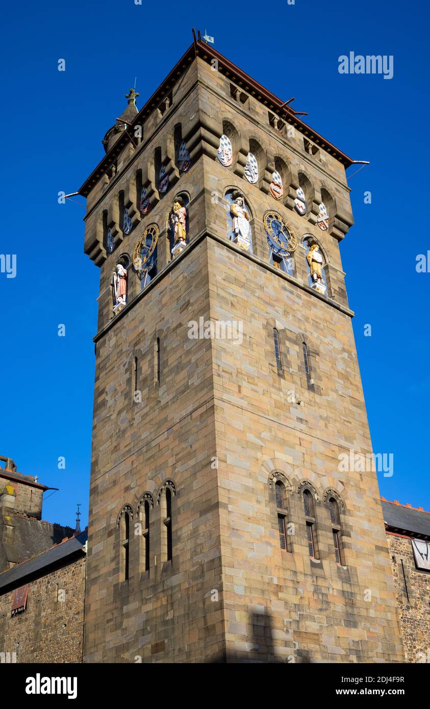 The clock tower at Cardiff Castle, Wales, UK Stock Photo - Alamy