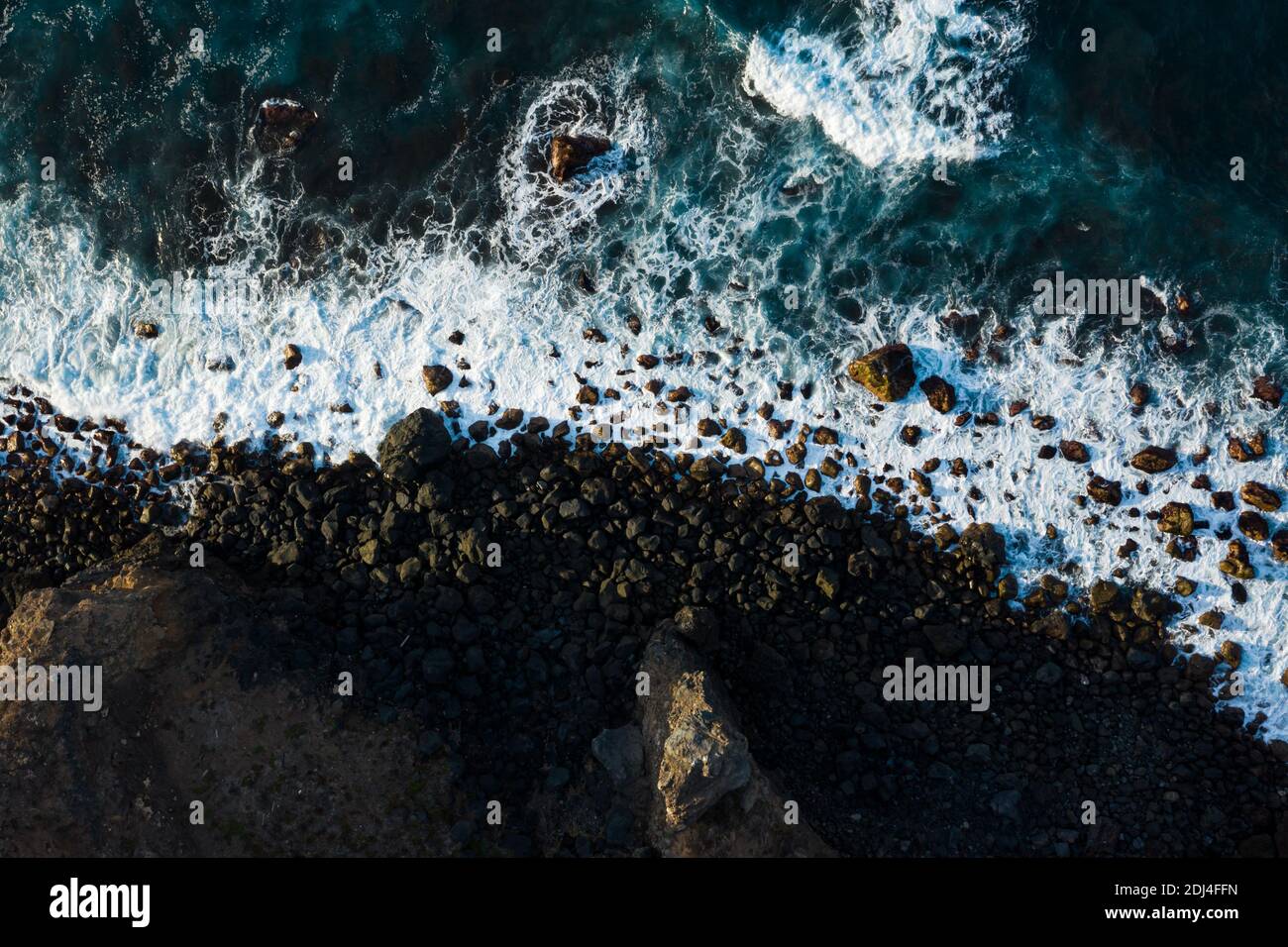 Top down view of the beautiful sea waves coming to the coast, Tenerife ...