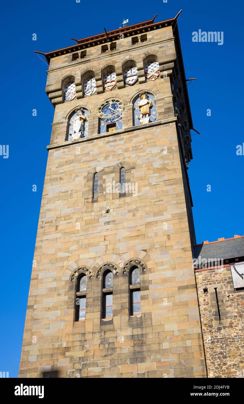 The clock tower at Cardiff Castle, Wales, UK Stock Photo - Alamy