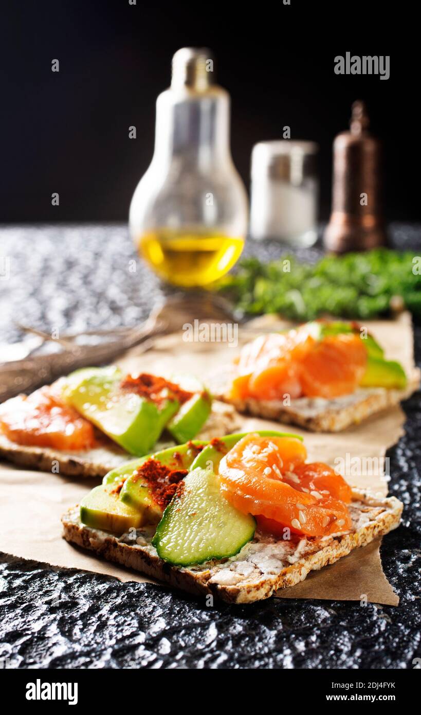 bread with salmon fish and cream cheese Stock Photo - Alamy