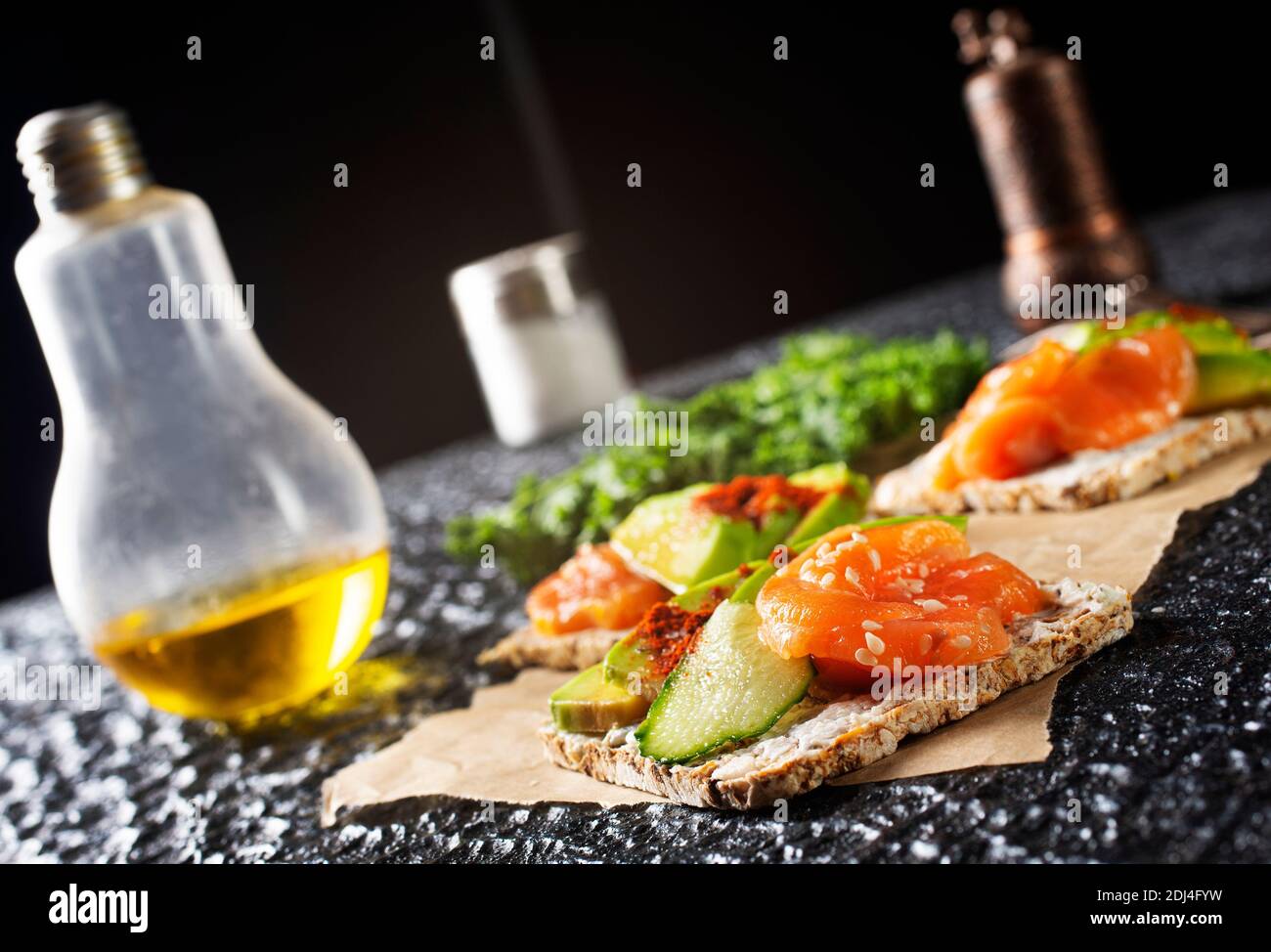 bread with salmon fish and cream cheese Stock Photo - Alamy