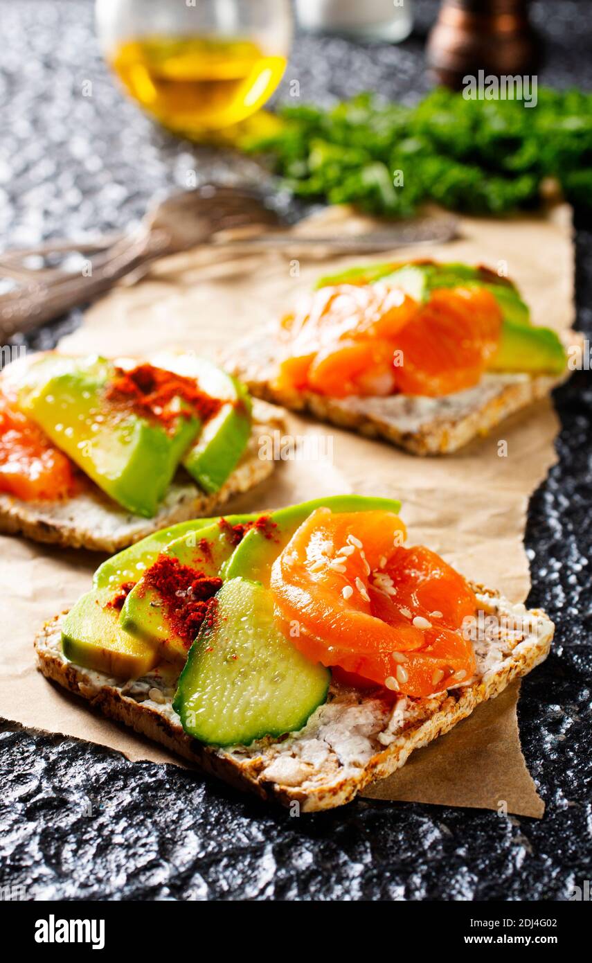 bread with salmon fish and cream cheese Stock Photo - Alamy